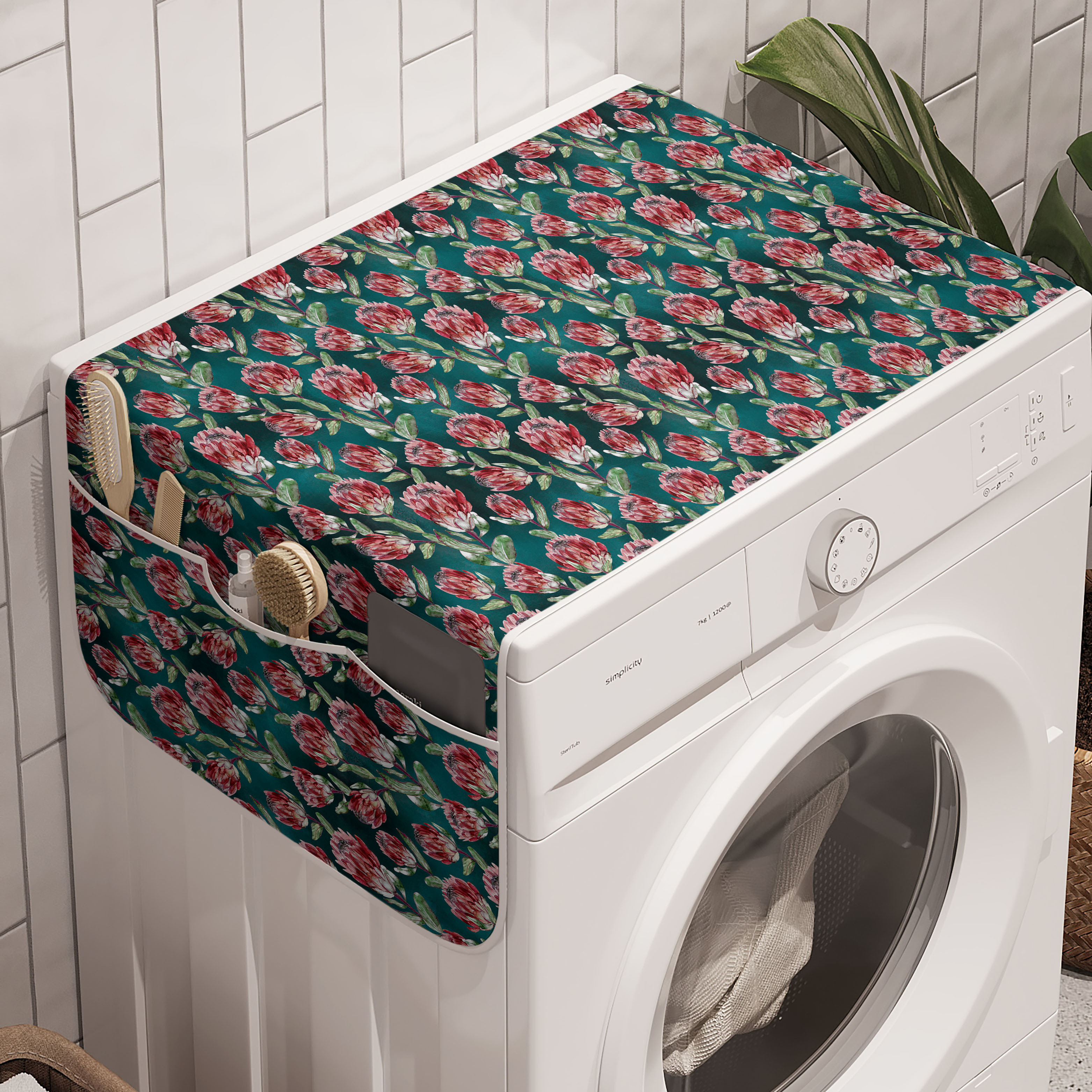 East Urban Home Protea Flowers Washing Machine Organizer Pack of 2 47" x 18.5" Forest Green Dark ...